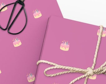 Happy Birthday Wrapping Paper, Pink Cake Birthday Gift Wrap, Wrapping ...