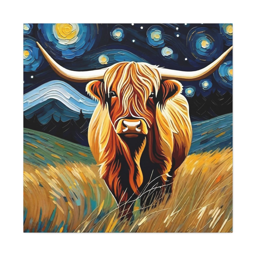 Steer Under the Stars Canvas Gallery Wraps - Etsy