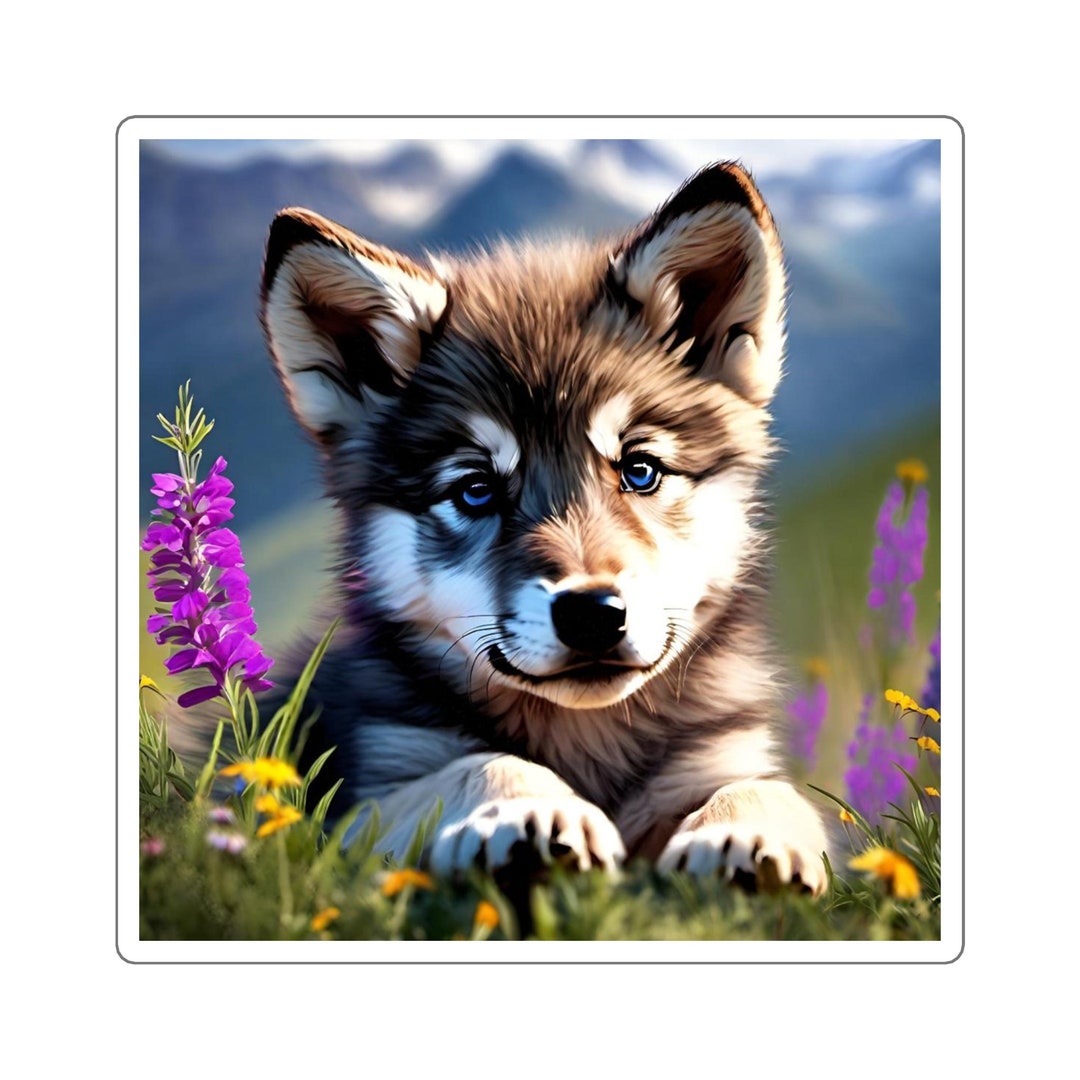 Blue Eyed Wolf Cub Baby Animals Square Stickers - Etsy