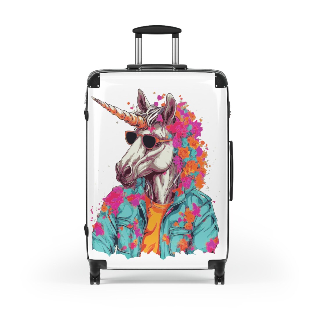 Unicorn Bright Colors Fun Holiday Travel Bag Suitcase Custom Art ...