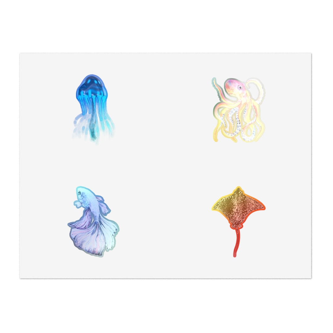 Stingray Beta Fish Jelly Ocean Animals Watercolor Design Sticker Sheets ...