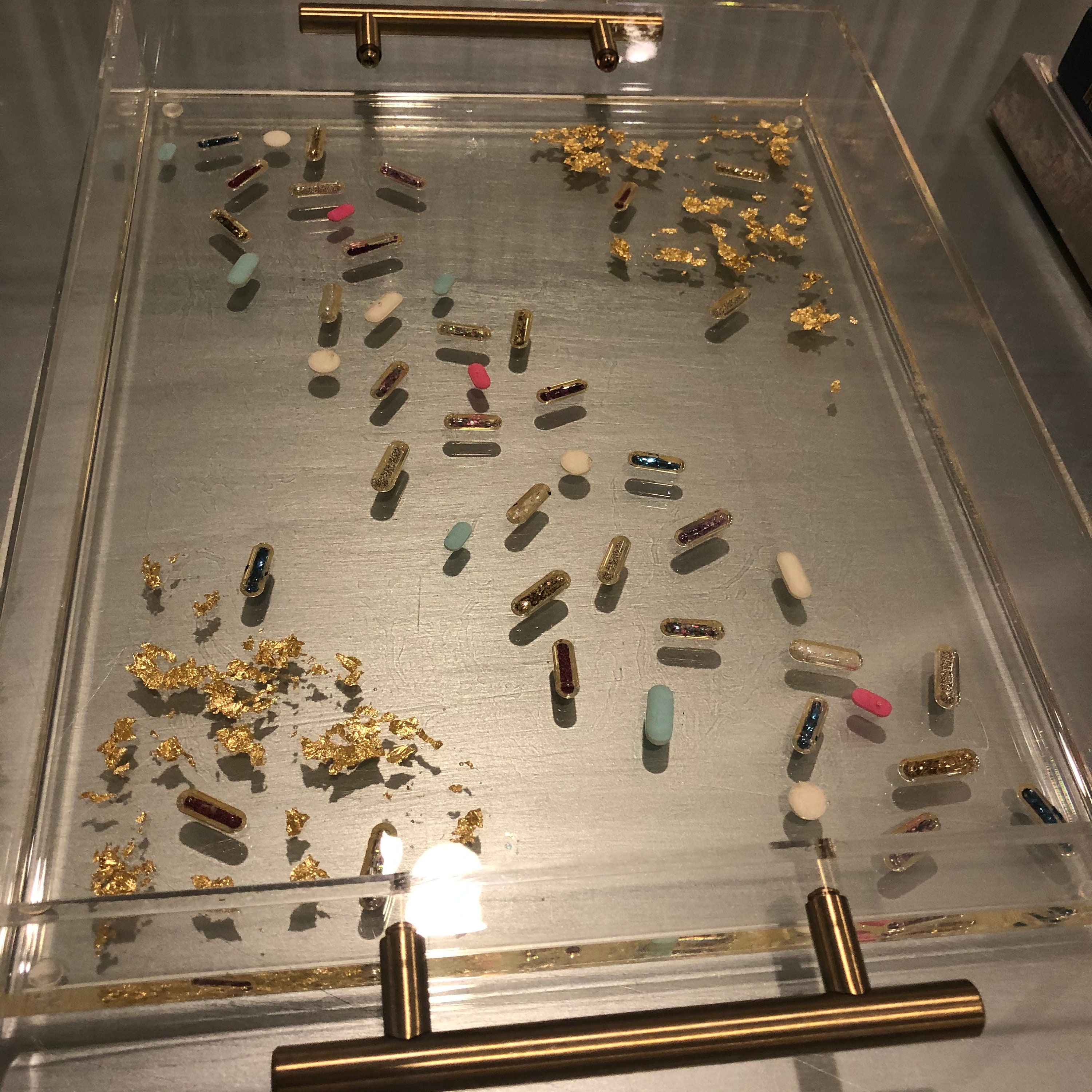 PILL tray Lucite acrylic tray filled with glitter pills gold | Etsy