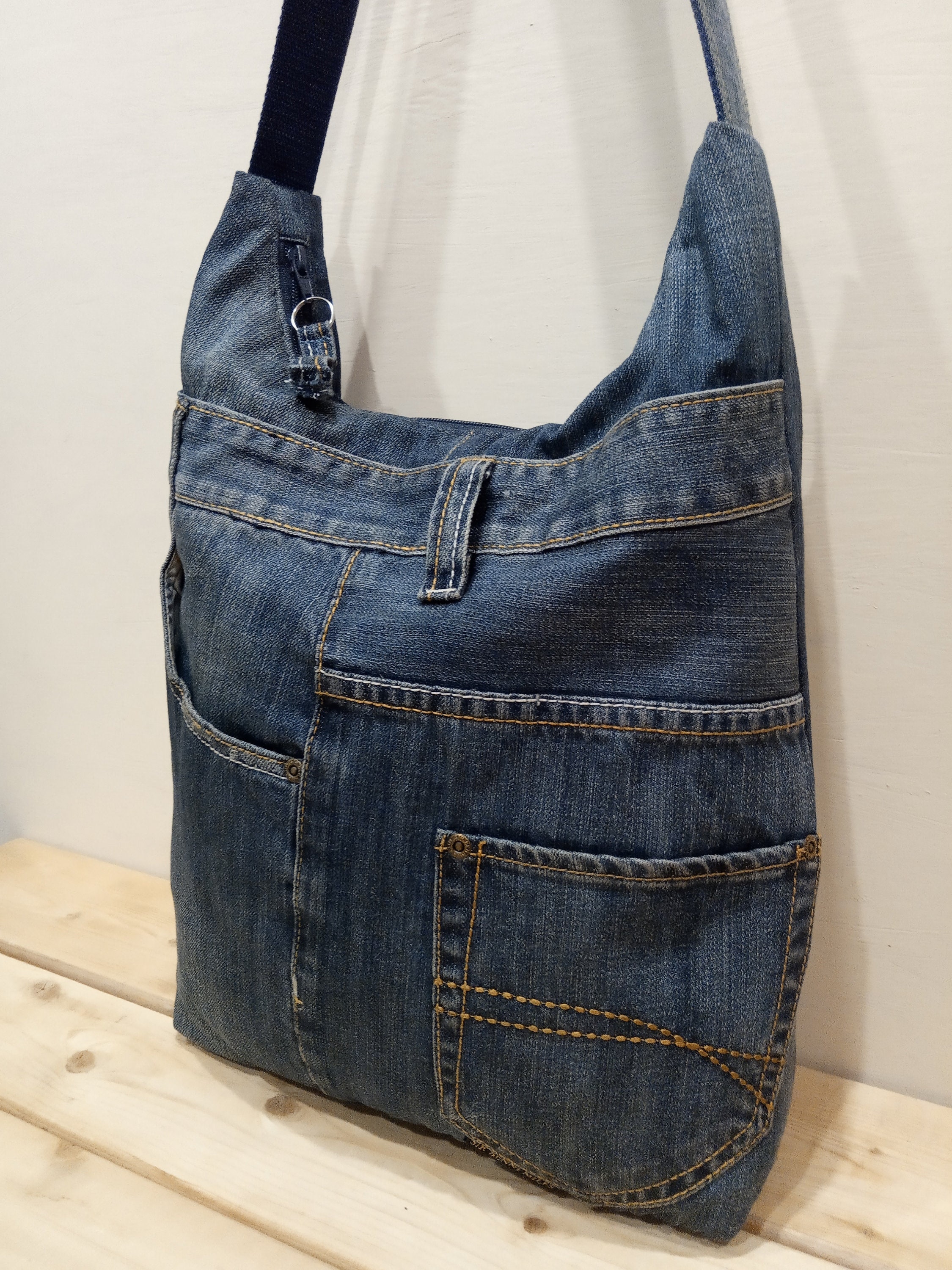 Denim shoulder bag jeans hobo bag upcycled jeans purse | Etsy Denim shoulder bag jeans hobo bag upcycled jeans purse | Etsy