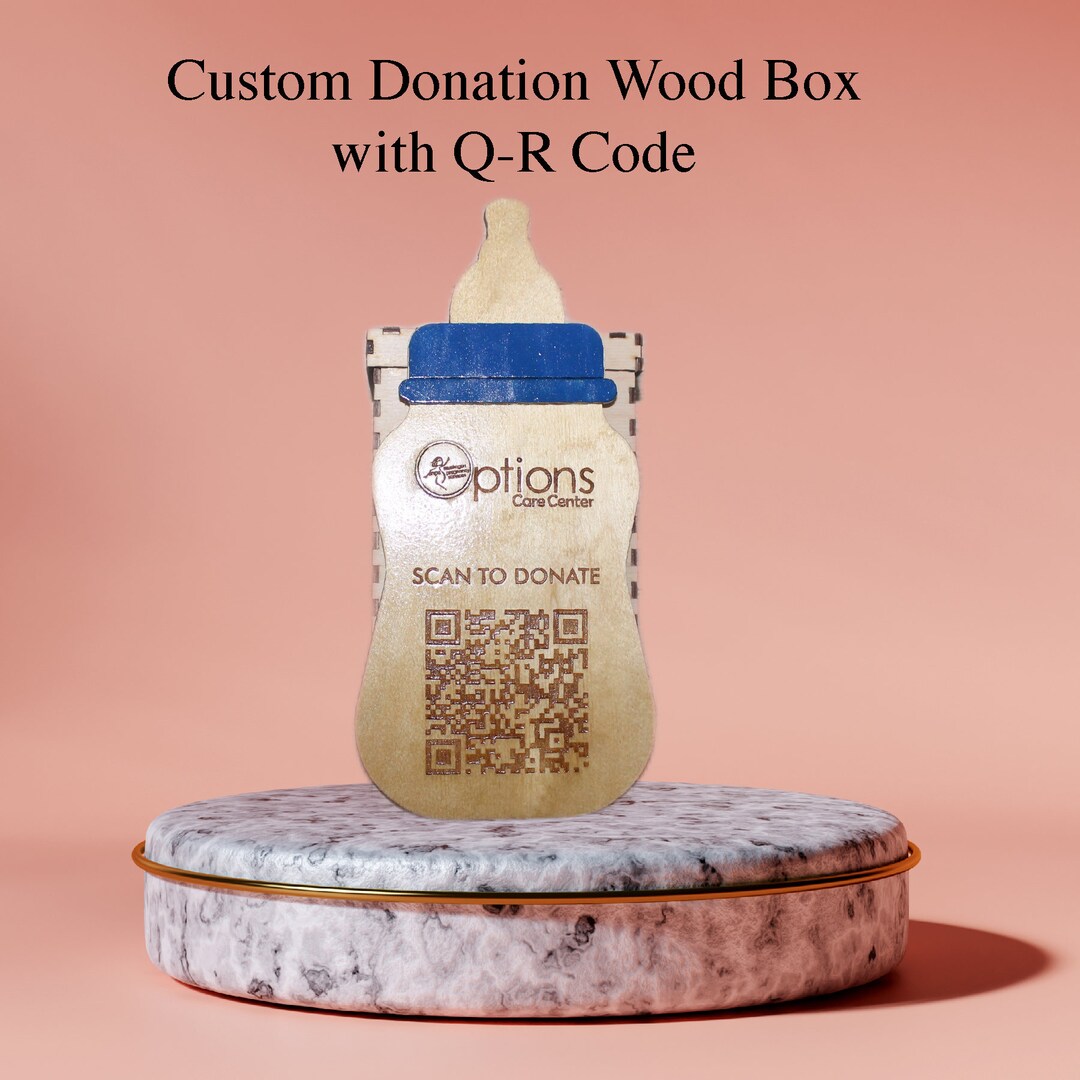 Custom Donation Boxes Engraved With Q-R Codes Business Logo Cut to ...
