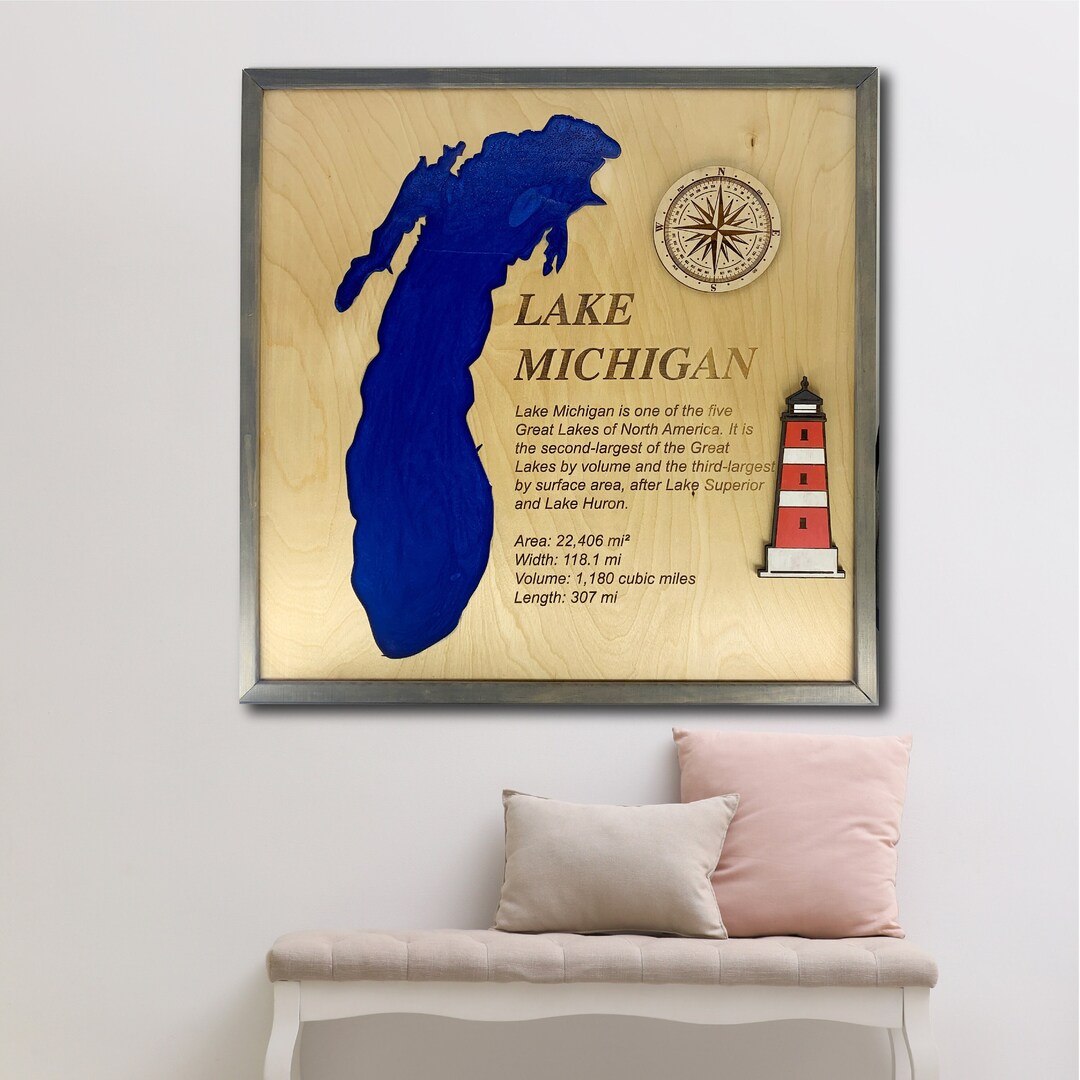 Custom Lake Map, Lake Michigan Map, Lake House Decor, Custom Map, Lake ...