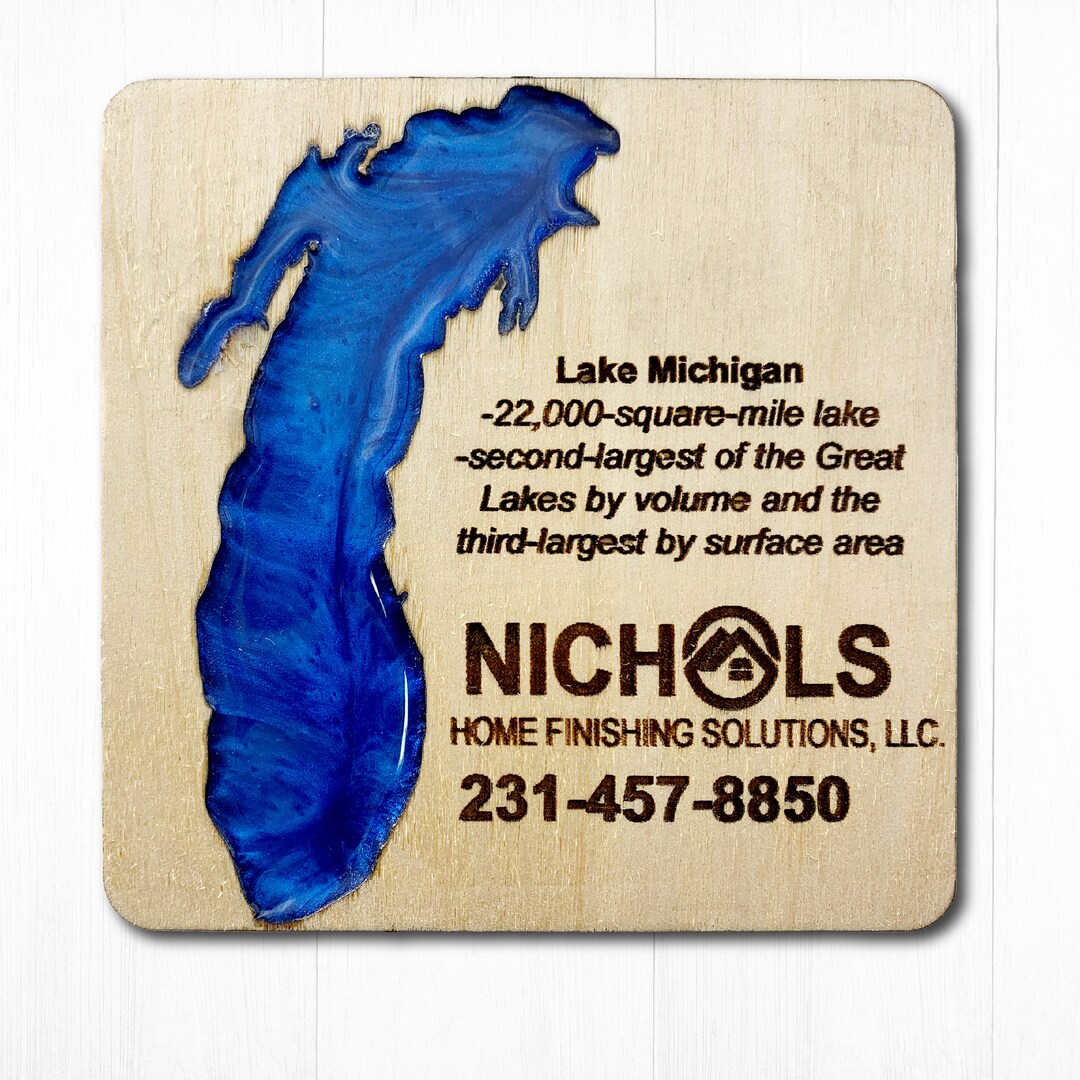 Lake Michigan Set of 4 Custom Wood Coasters With Box, Engraved Wood ...