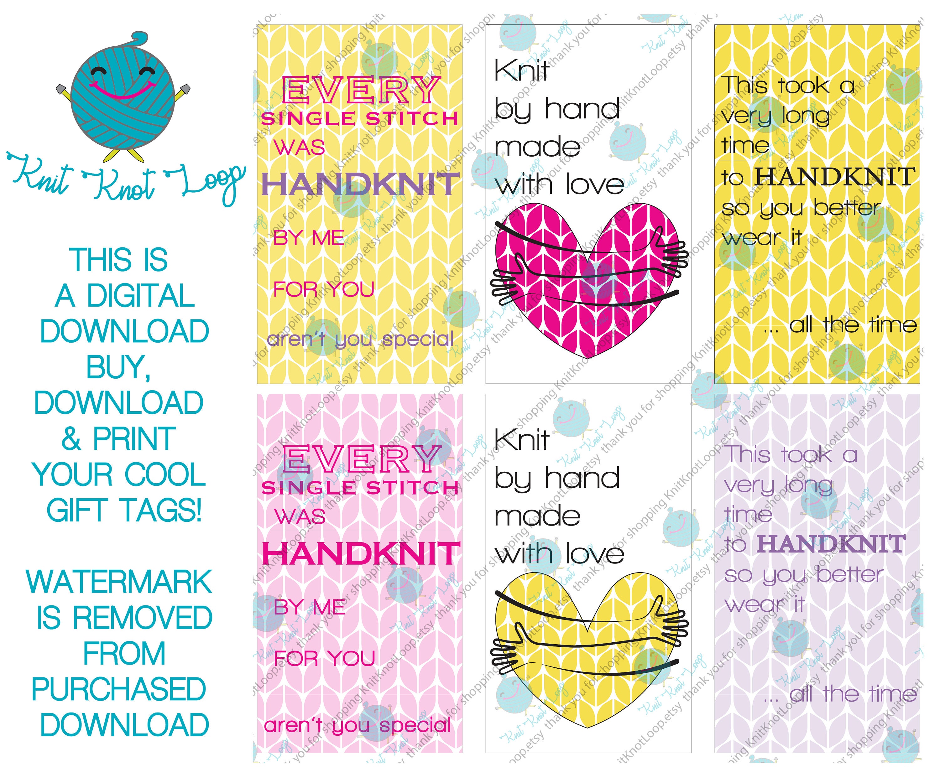 Handknit Gift Tags Printable Knitting Labels for Your - Etsy