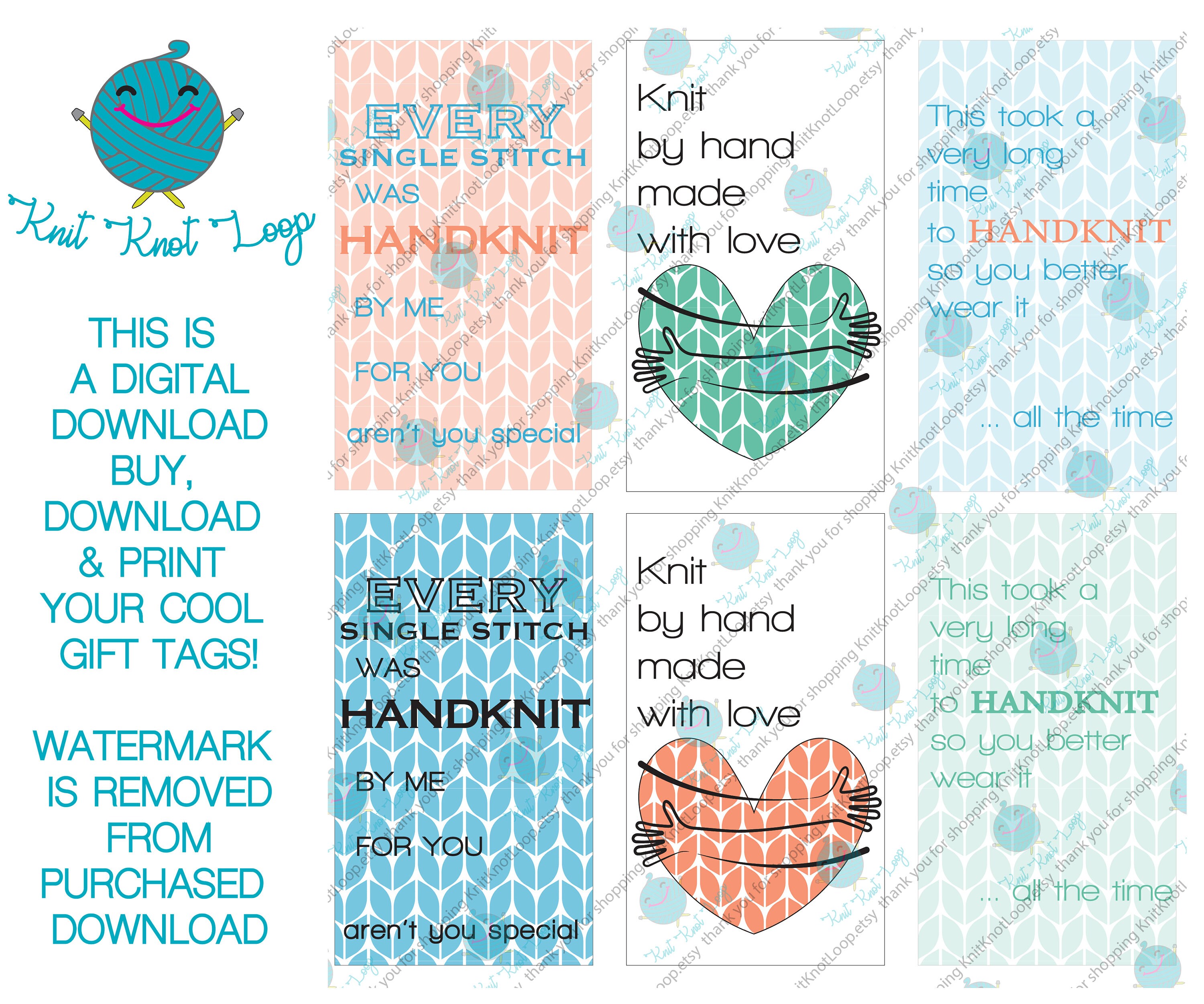 Handknit Gift Tags Printable Knitting Labels for Your - Etsy