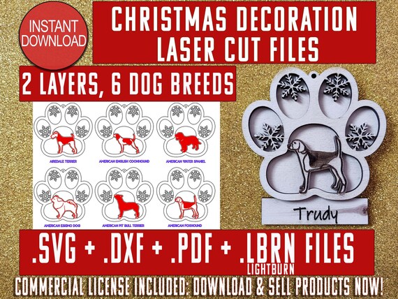 Laser Cut Files Christmas Ornament for Dog Lovers. 6 Designs | Etsy