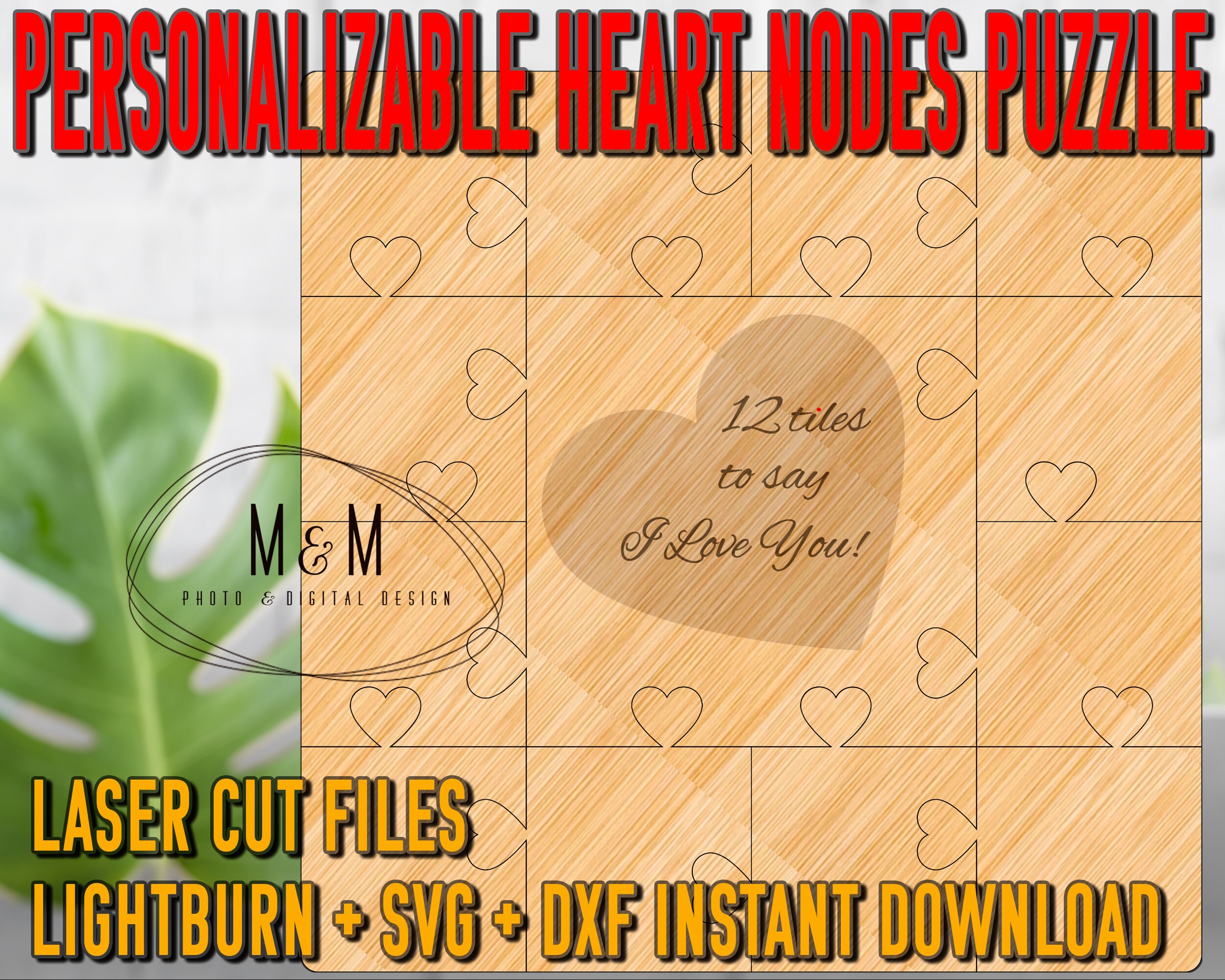 Laser Cut Puzzle With Heart Nodes Jigsaw Personalized. Lightburn File ...