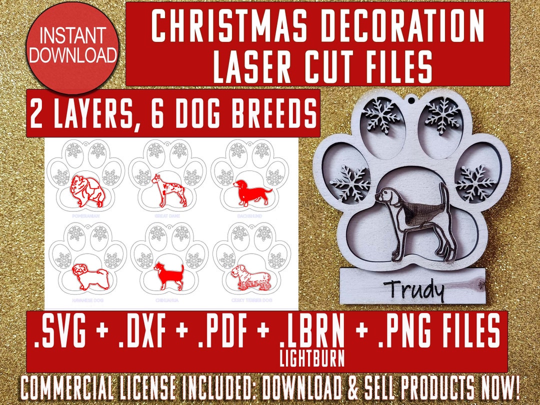 Laser Cut Files Christmas Ornament Dog Lovers. Personalized 6 Designs ...