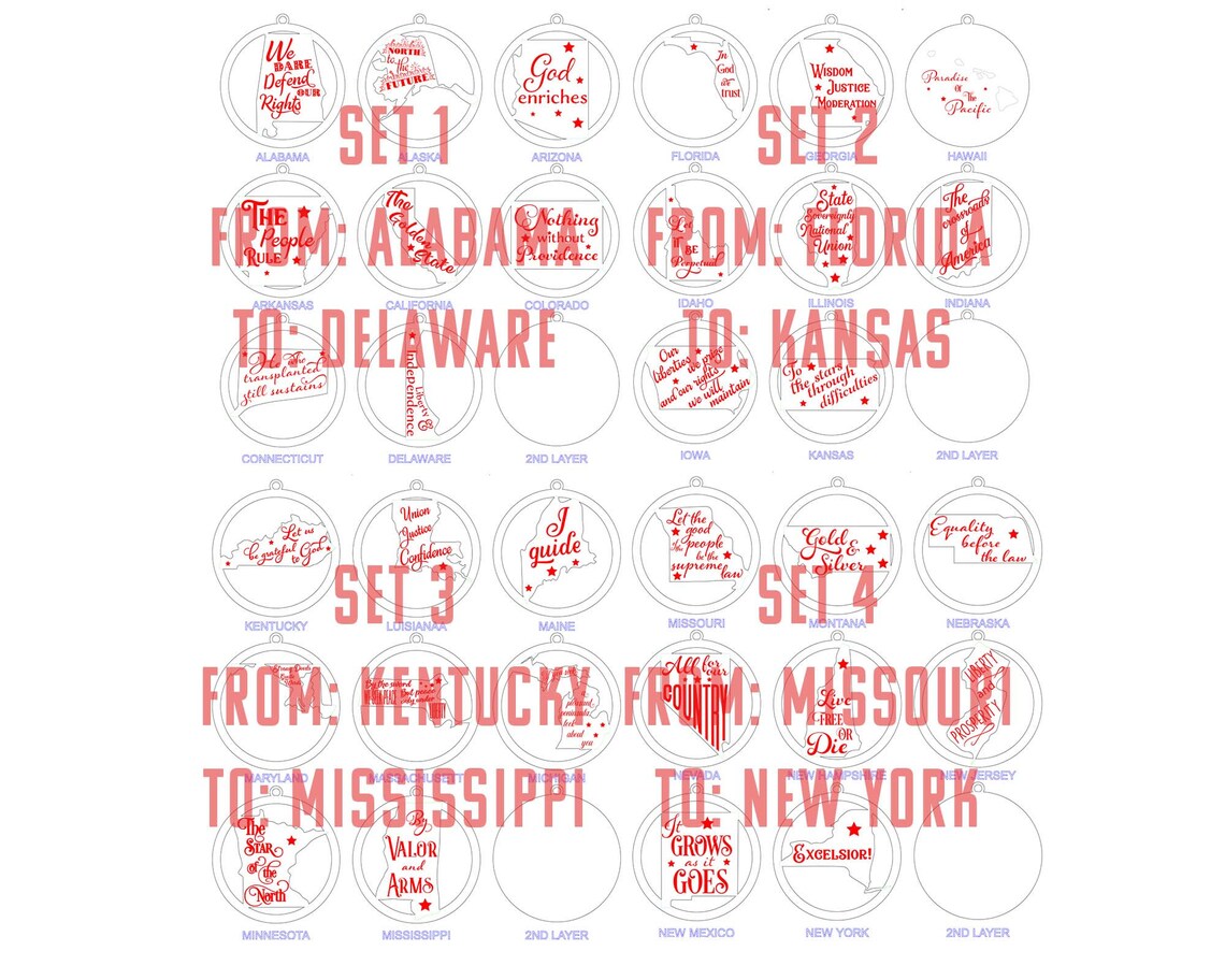 BUNDLE of 50 USA States' Shapes National Motto Laser Cut - Etsy