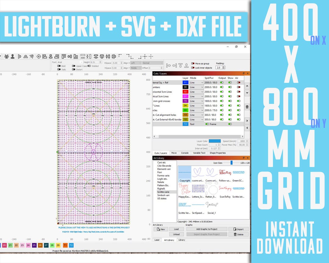 Basic Grid 400x800 Mm for Laser Machine. File Lightburn Ready to ...
