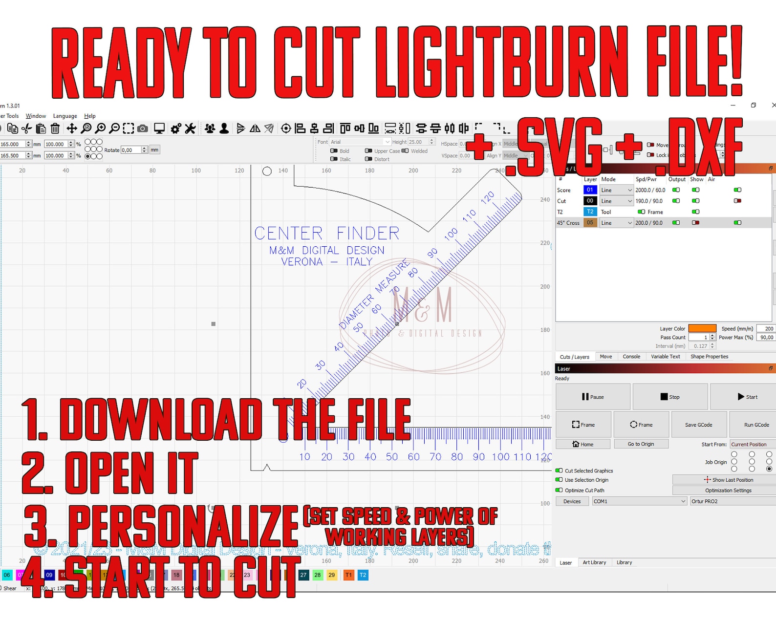 CENTER FINDER JIG Laser Machine Lightburn Svg Dxf File - Etsy
