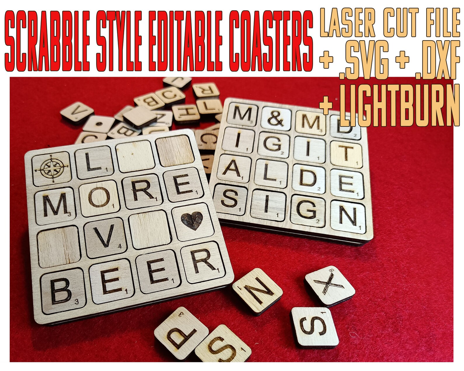 Laser Cut File Scrabble Game Coaster Style. Compose Text. Ready to Cut ...