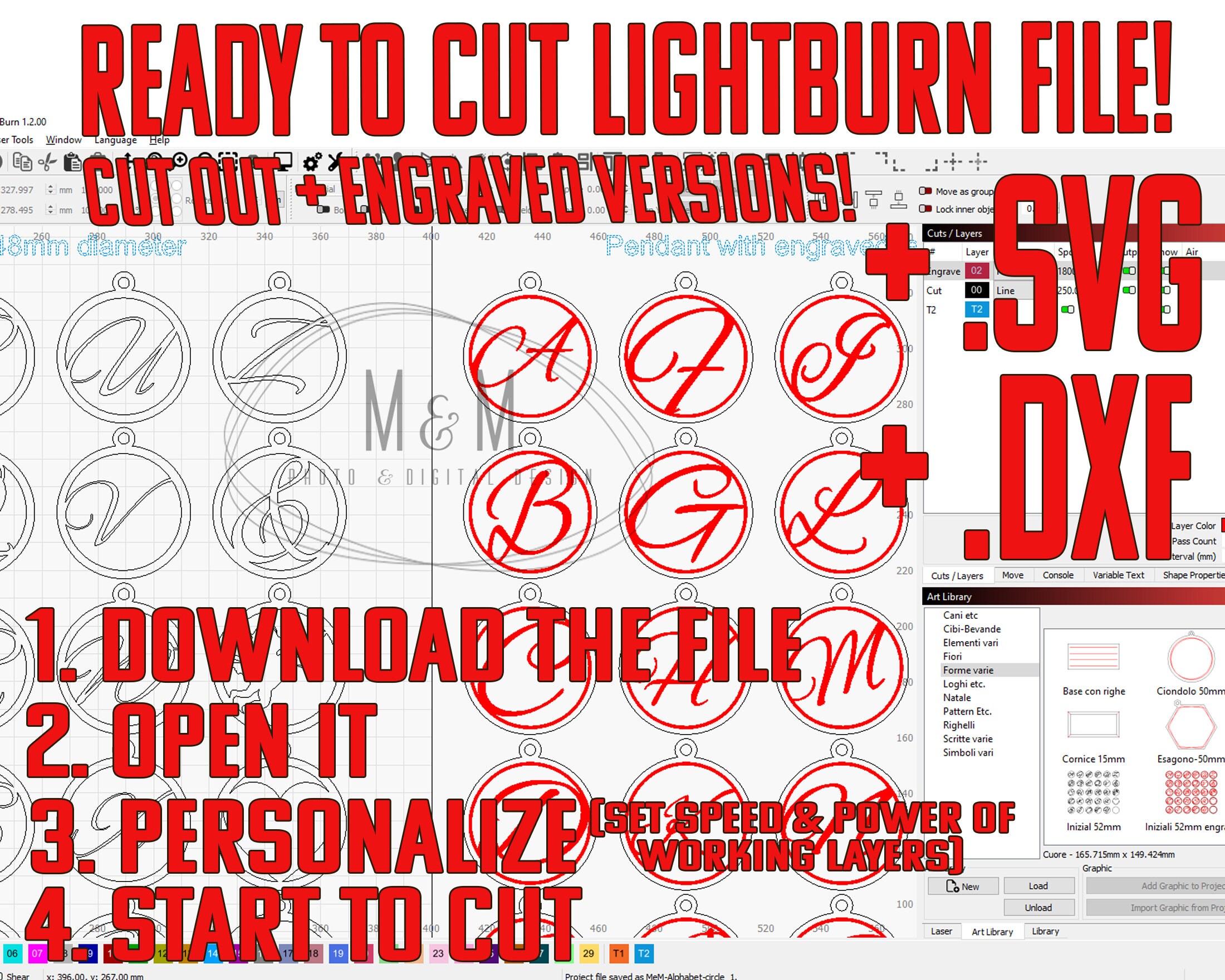 Lightburn SVG Necklace Pendant Charm Keychain Engraved & Cut - Etsy