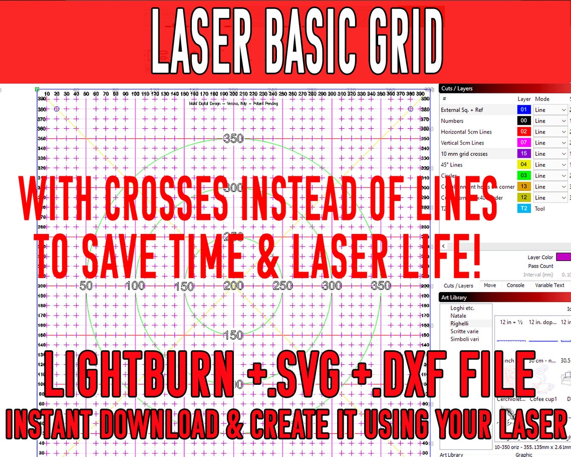 Alignment Basic Grid 40x41.5 Cm File for Creality Falcon2. Lightburn ...