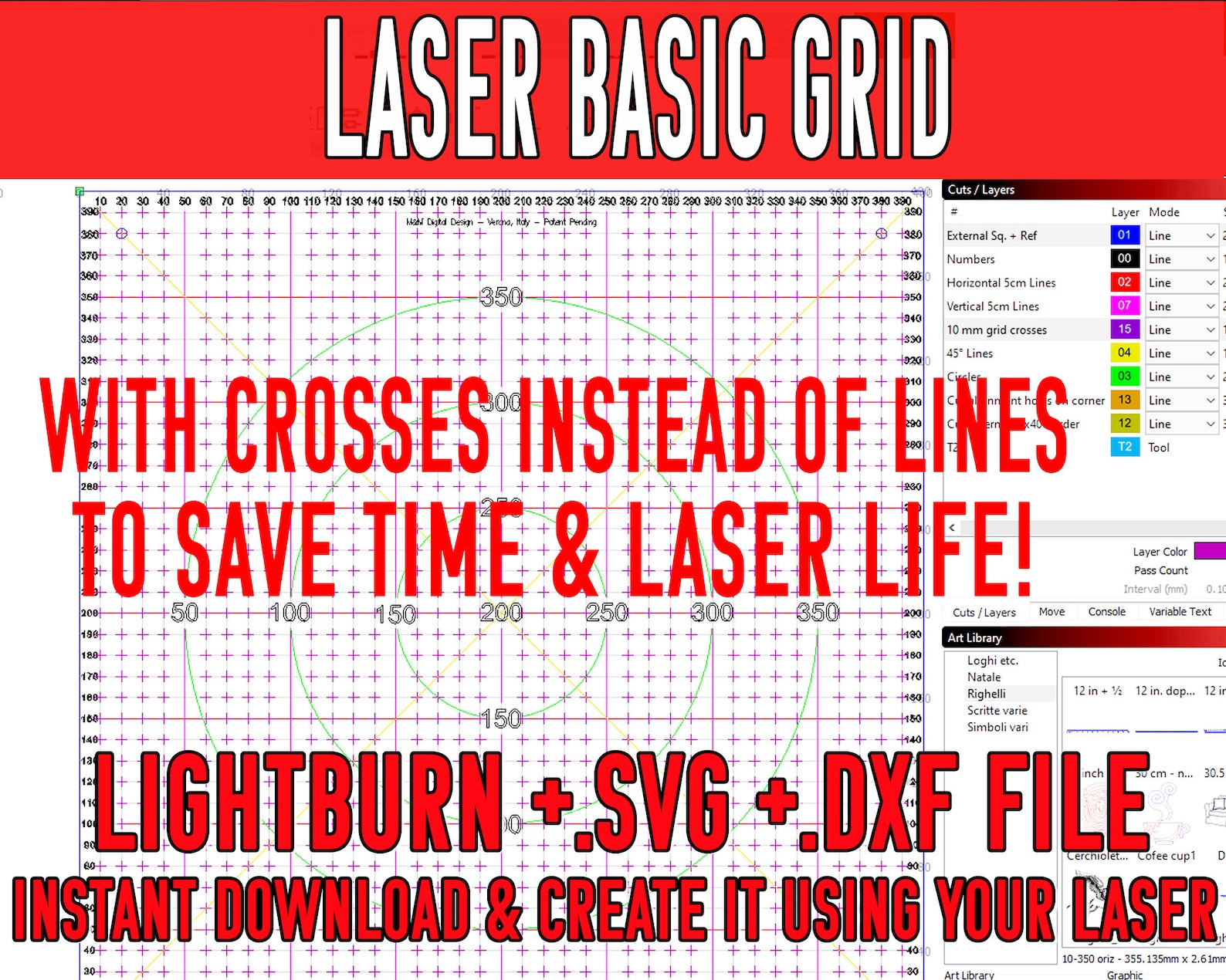 Alignment Basic Grid 40x41.5 Cm File for Creality Falcon2. Lightburn Ready to Engrave + .dxf ...