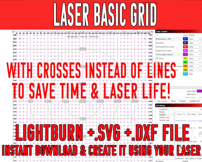 Alignment Basic Grid 40x41.5 Cm File for Creality Falcon2. Lightburn ...