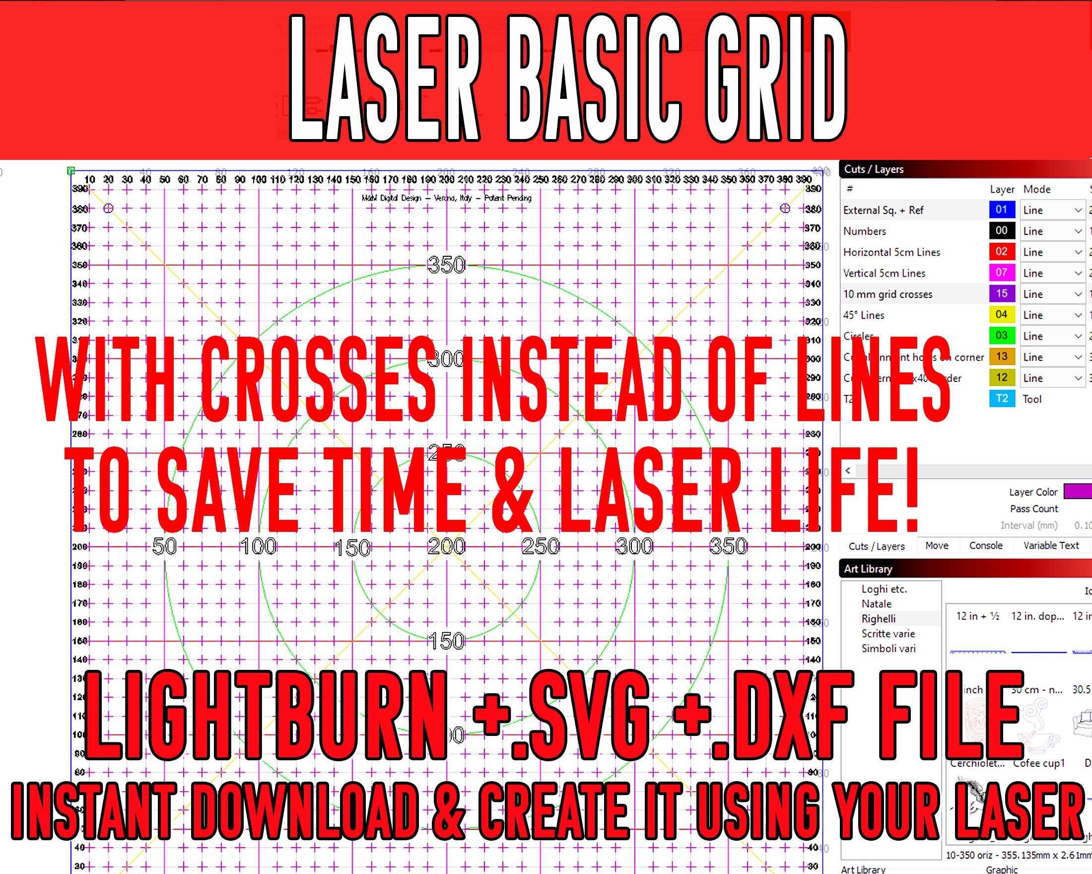 Alignment Basic Grid 40x41.5 Cm File for Creality Falcon2. Lightburn ...