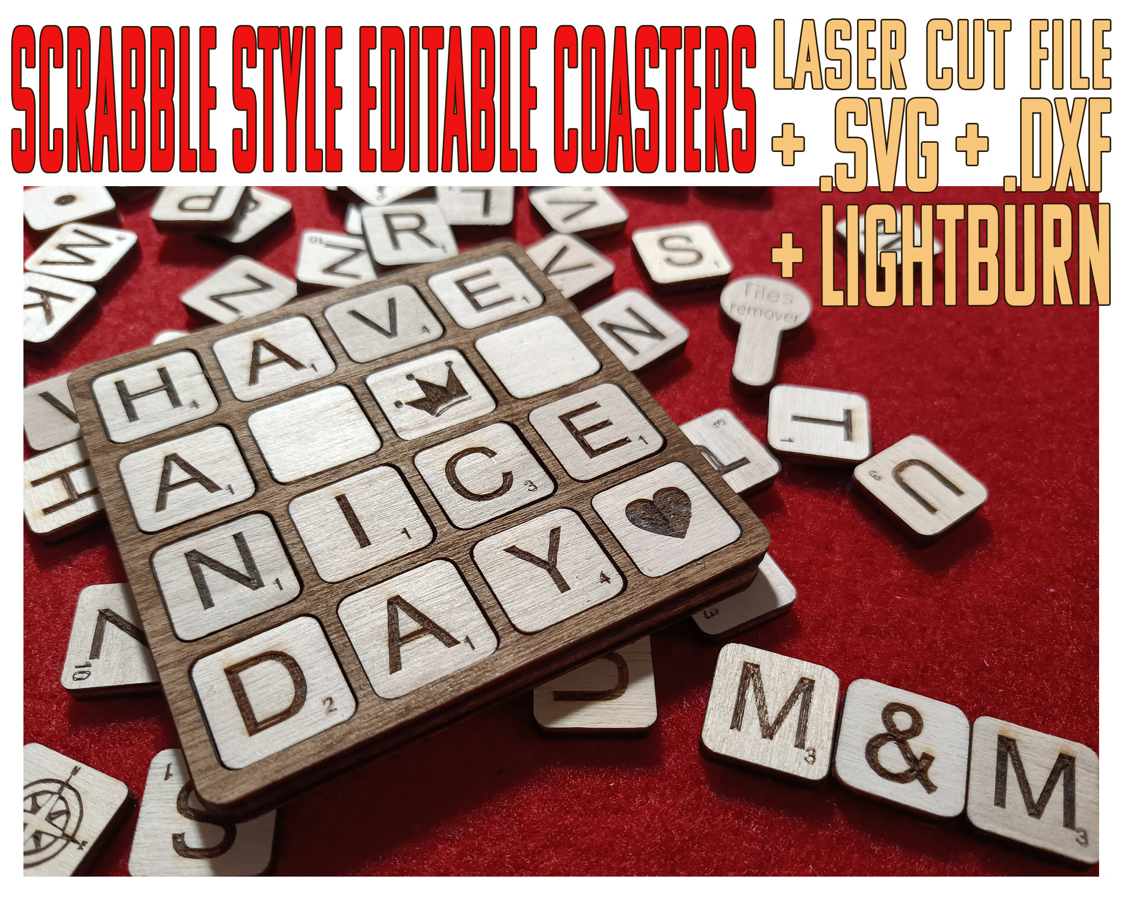 Laser Cut File Scrabble Game Coaster Style. Compose Text. Ready to Cut ...