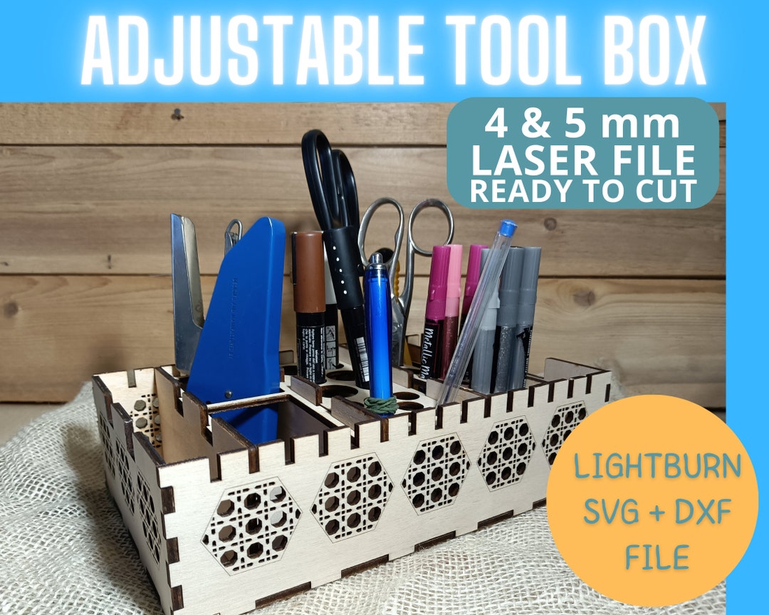 Laser Cut Files Box Tool Pen Make up Storage Organizer W Movable ...