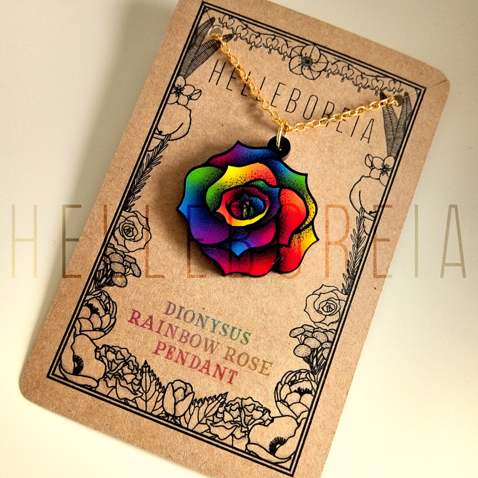 Dionysus Rainbow Rose Tattoo Style Pendant - Etsy UK