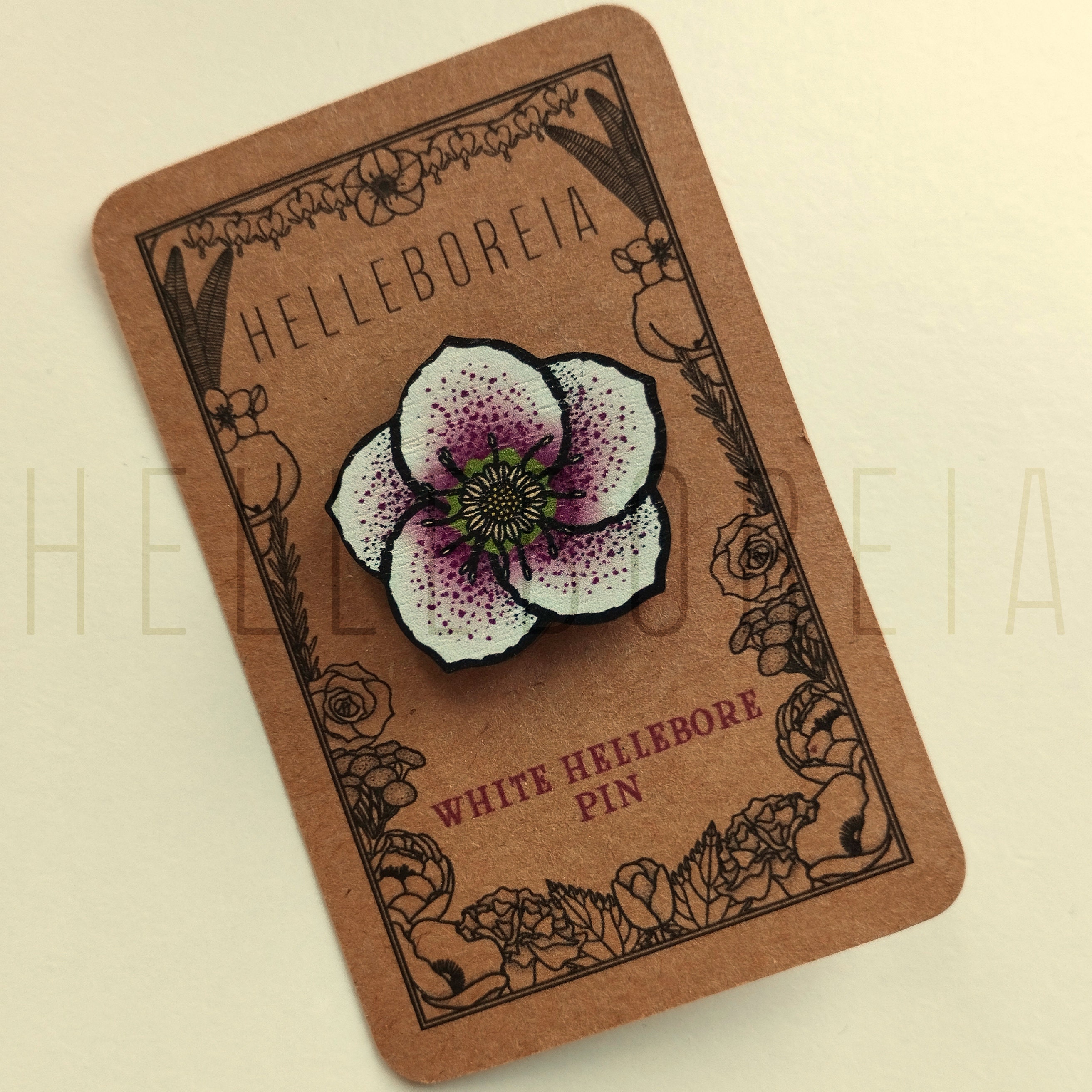 White Hellebore Tattoo Style Pin - Etsy
