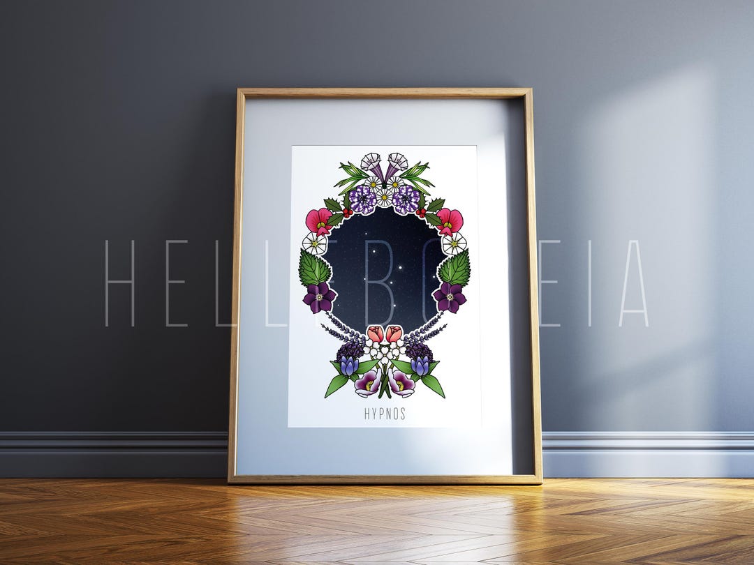 Hypnos Greek God of the Sleep Tattoo Style Language of Flowers Art ...