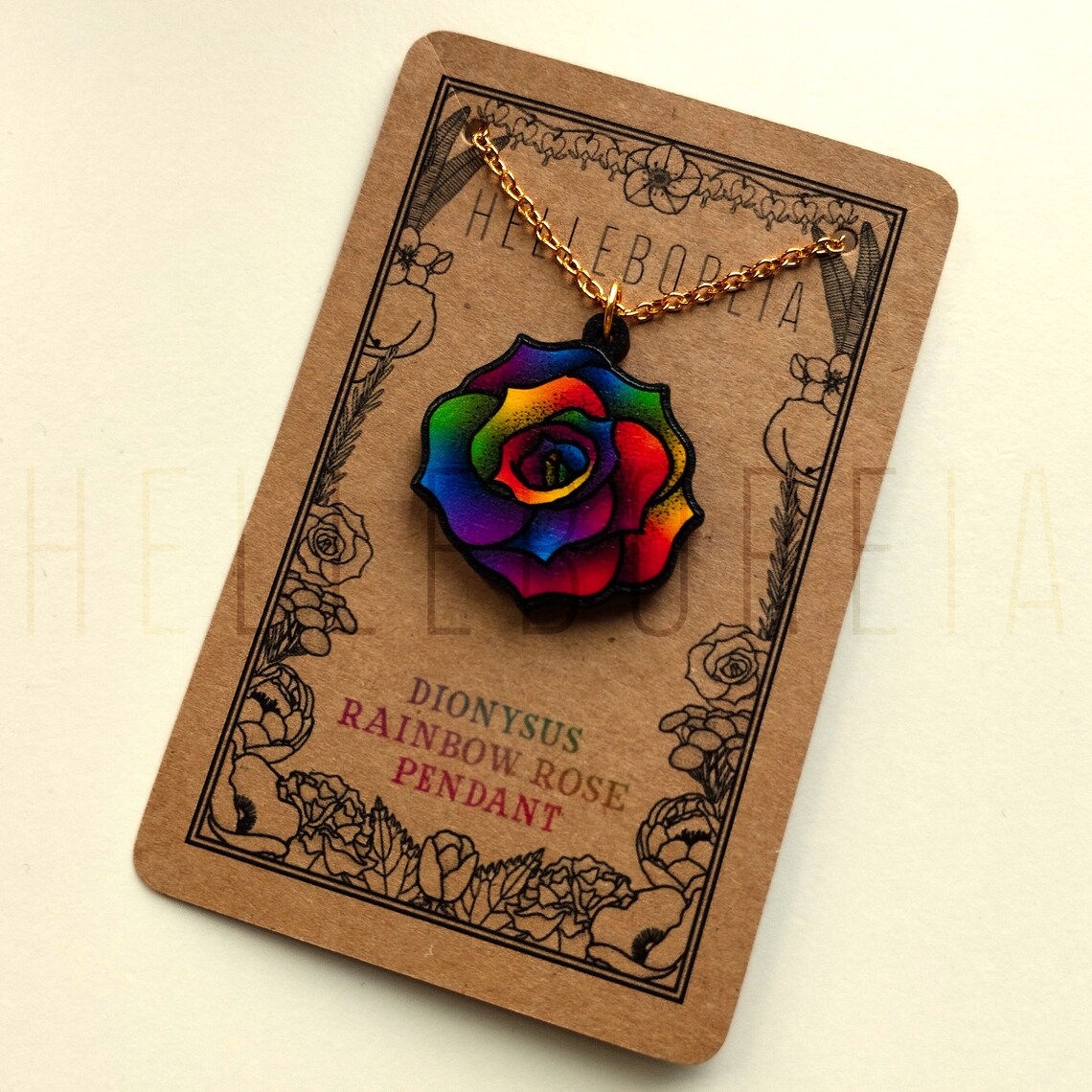 Dionysus Rainbow Rose Tattoo Style Pendant - Etsy UK