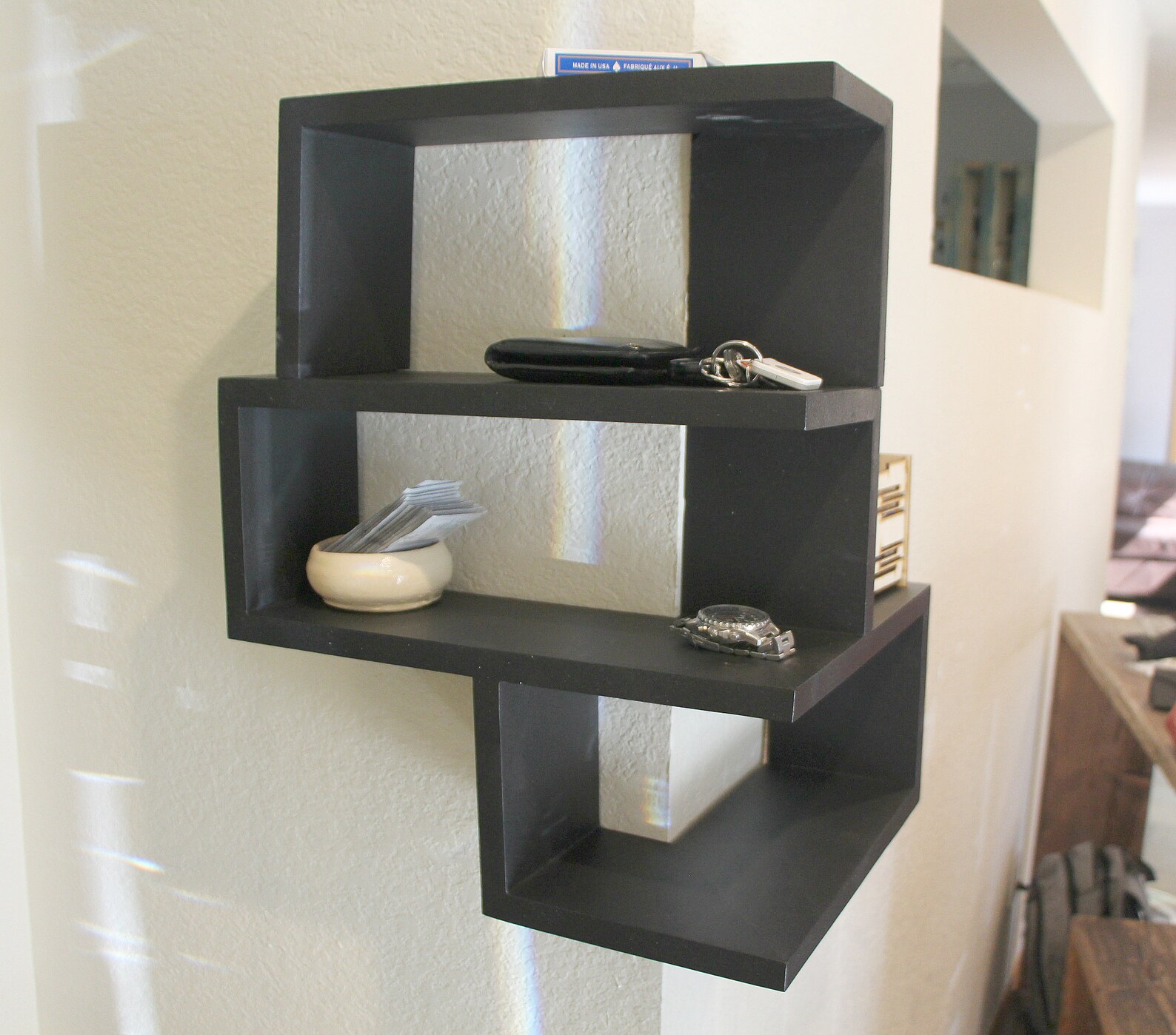 Black Modern Corner Shelf. Floating Wrap Around Wall Shelves, Wall ...