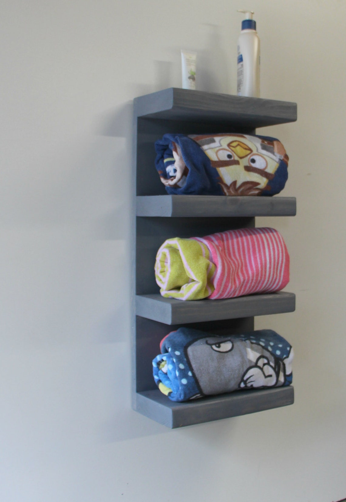 4 Tier Bath Storage, Everyday Towel Rack, Floating Shelf, Hotel Style ...