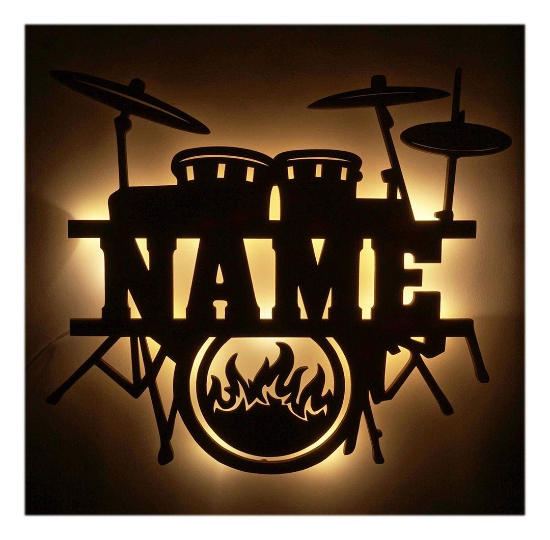Personalized Drums Night Light Sign With Name, Musicians, Drummers ...