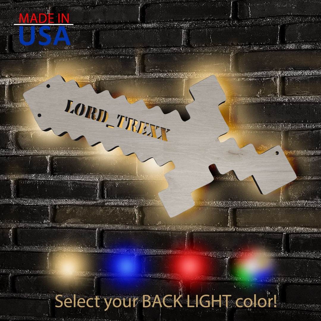Custom Game Pixel Sword, Personalized Wall Decor With Optional LED ...