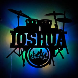 Personalized Drums Night Light Sign With Name, Musicians, Drummers ...