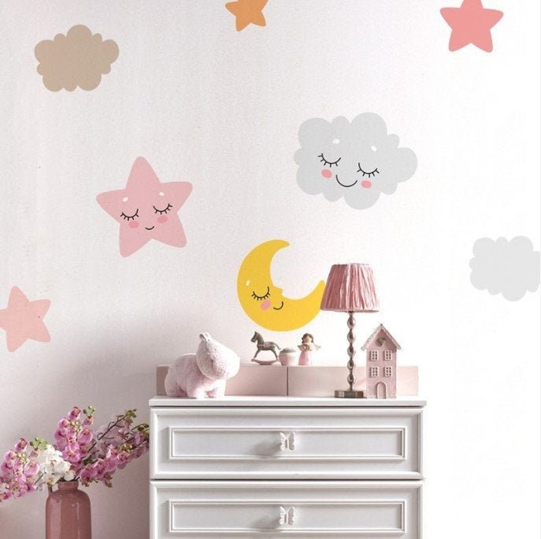 Wall Sticker CUTE SLEEPING Clouds Moon and Stars - Etsy
