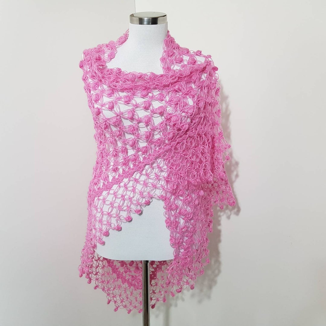 Hot Pink Shawl, Pink Crochet Shawl, Knitting Bridal Bolero, Knitted ...