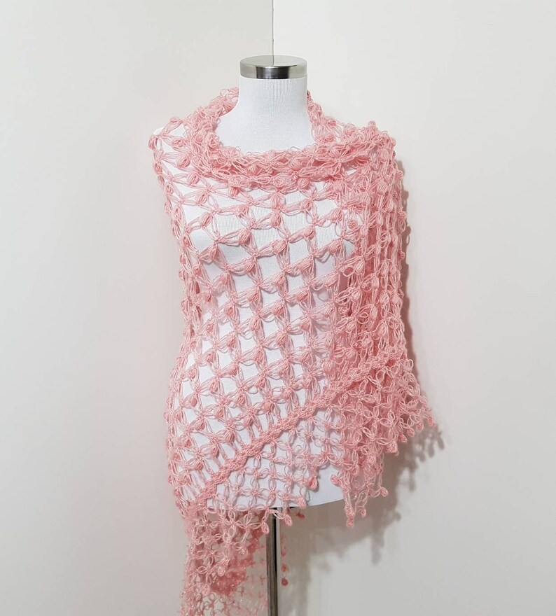 Pink Crochet Shawl, Pink Bridal Shawl, Wedding Shawl, Knitted Shawl ...