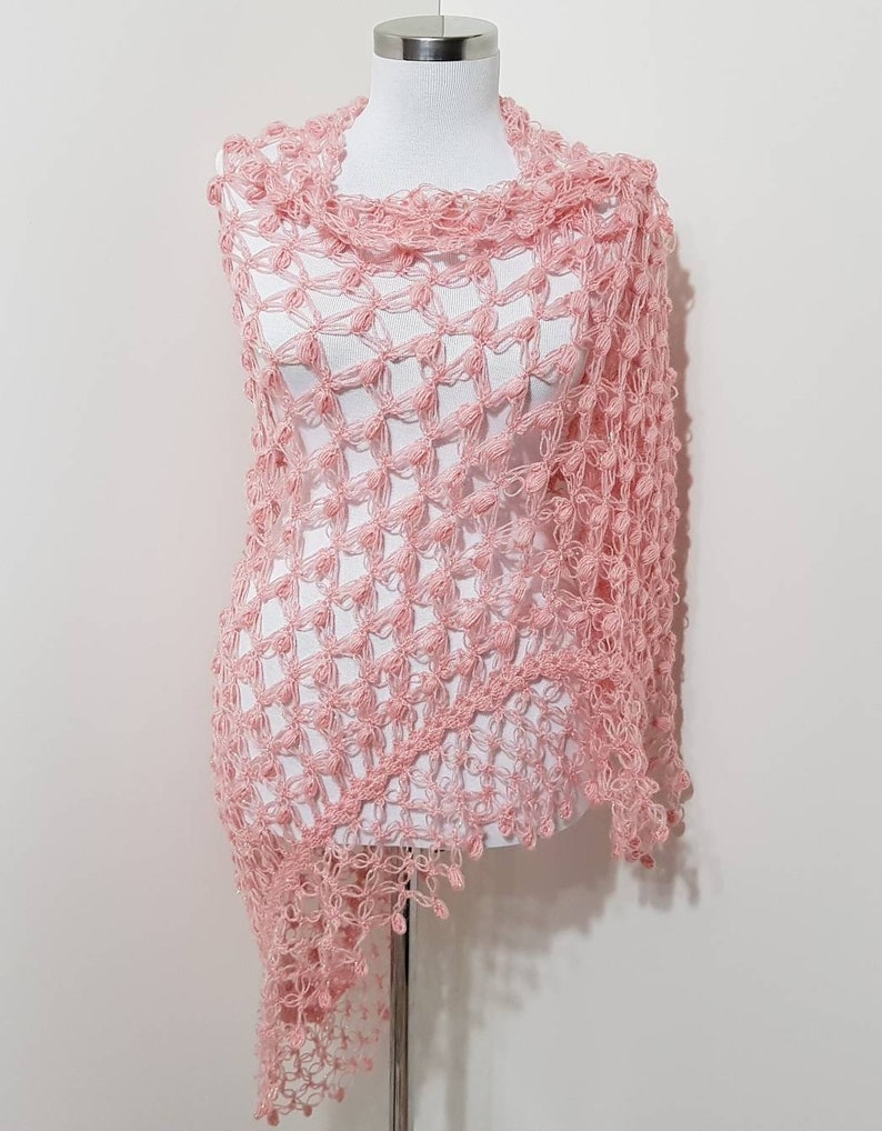 Pink Crochet Shawl, Pink Bridal Shawl, Wedding Shawl, Knitted Shawl ...