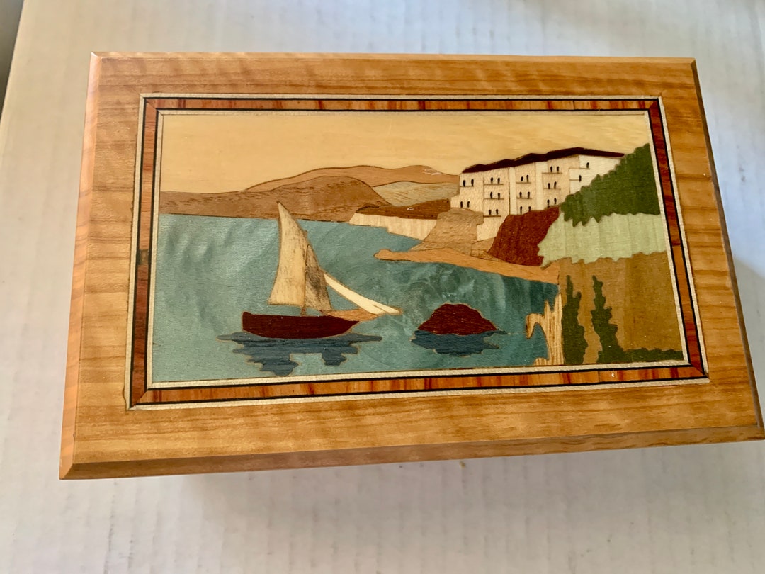 BEAUTIFUL Marquetry Jewelry Music Box From Italy - Platys "torna A ...