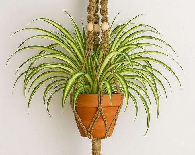 Macramé Jute Plant Hanger – Boho Hanging Planter With Wooden Beads - Etsy