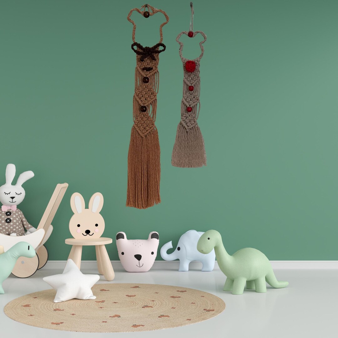 Boho Macrame Bear Wall Hanging Set – Handmade Nursery Decor, Neutral ...
