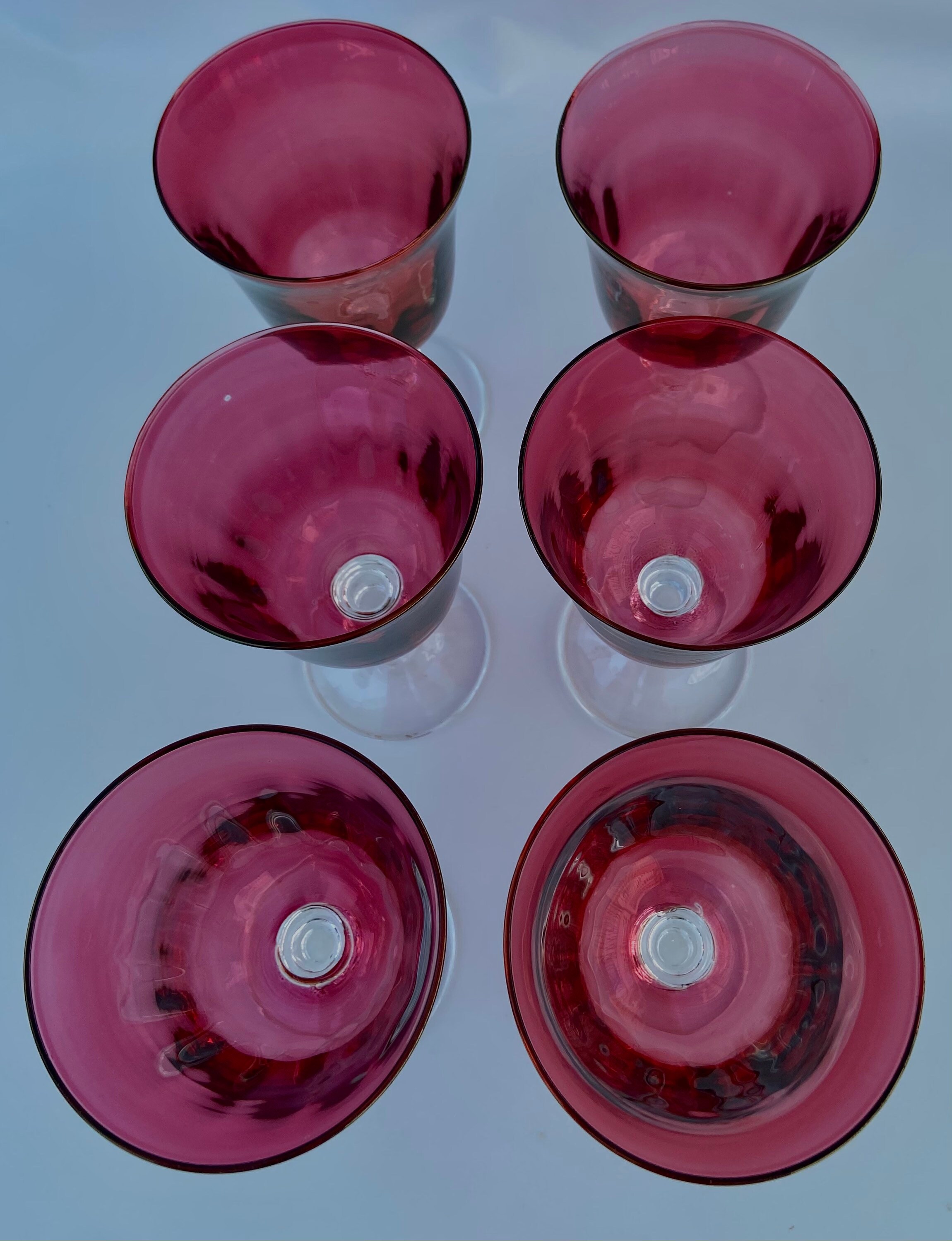 Vintage Ruby Red Wine Glass Set Red Glassware Retro Barware | Etsy