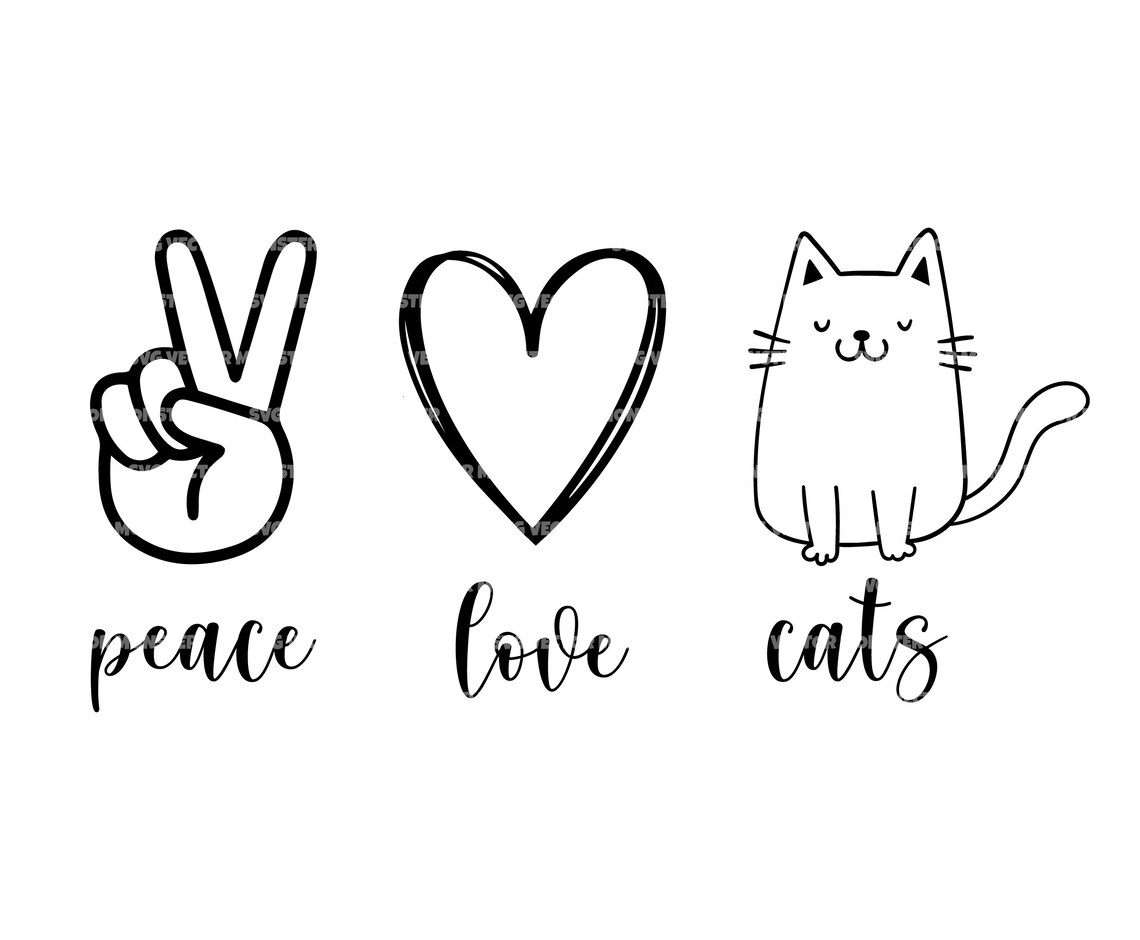 Peace, Love, Cats Svg. Cartoon Cat Svg. Vector Cut File for Cricut ...