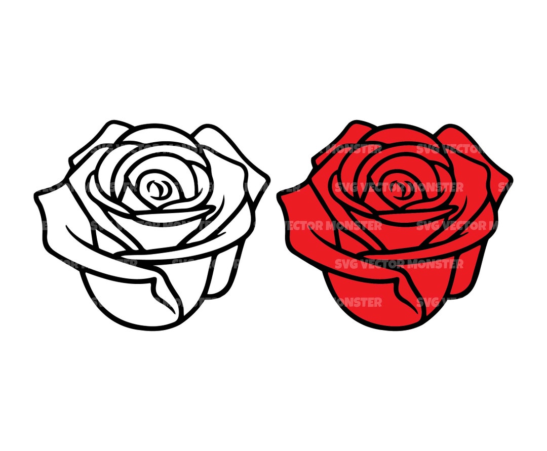 Red Rose SVG, Outlined Rose Svg, Red Flower Svg. Vector Cut File for ...