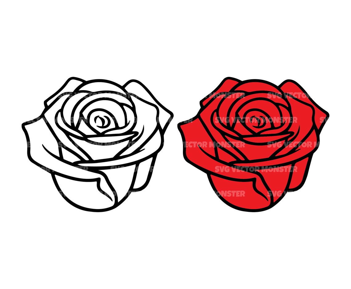 Red Rose SVG Outlined Rose Svg Red Flower Svg. Vector Cut - Etsy
