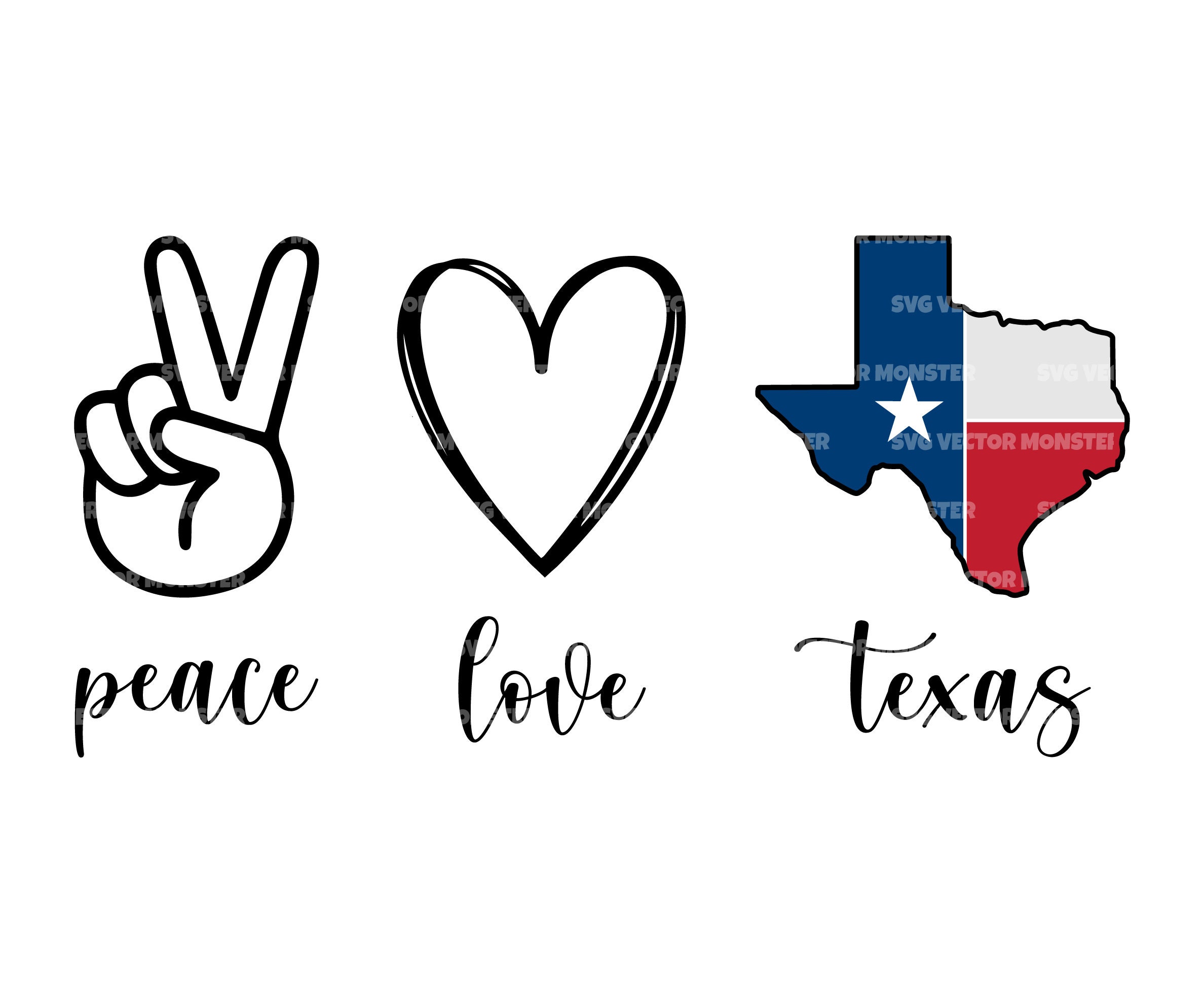 Peace, Love, Texas Svg. Vector Cut File for Cricut, Silhouette, Pdf Png ...