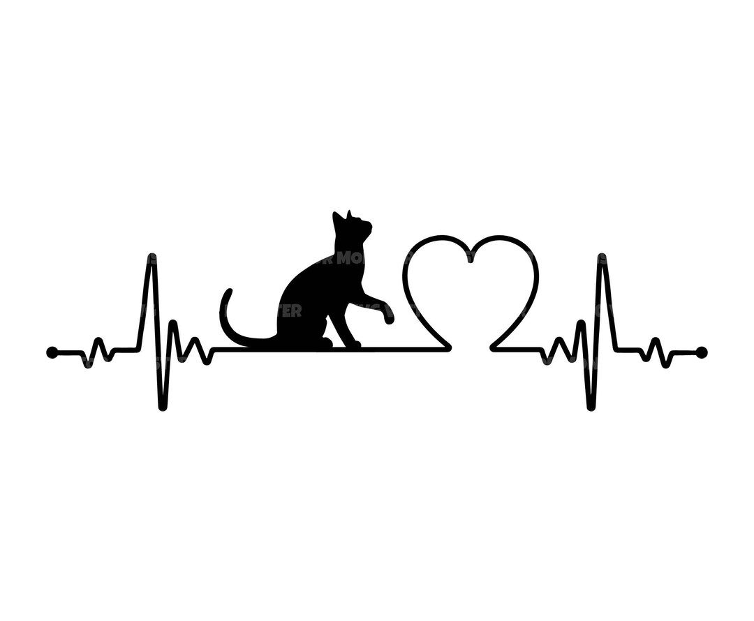 Heartbeat Cat Svg, Heart Beat Cat Love Svg, Cat Png. Vector Cut File ...