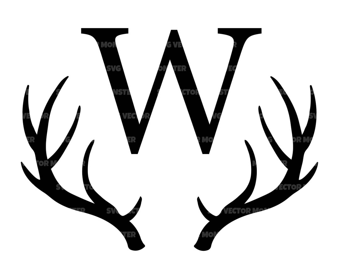 W Letter Deer Antler Monogram Svg, Reindeer Antler Alphabet, Rustic ...