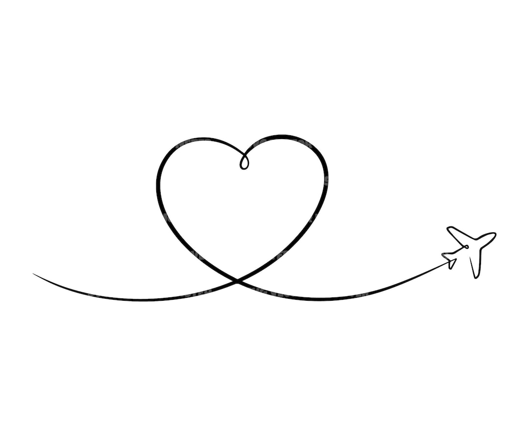 Airplane Heart Route Svg, Line Art Love Trip, Travel, Flight. Vector ...